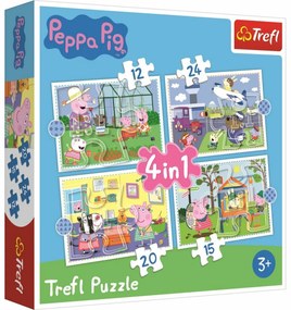Trefl Puzzle Prasátko Peppa: Vzpomínky na prázdniny 4v1 12, 15, 20, 24 dílků