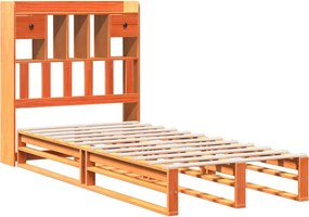 Postel s knihovnou bez matrace hnědá 100x200 cm masiv borovice 3323955