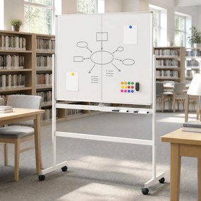 Costway Oboustranná magnetická tabule 120 × 90 cm na stojanu, bílá