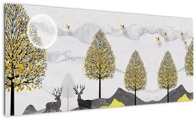 Moderní obraz - zvěř pod stromy (100x40cm)