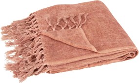 Růžový pléd se střapci a viskózou Plaid Tassel – 170*130*0,5 cm