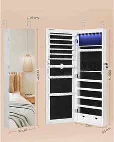 LED šperková úložná část, montovatelná na zeď nebo dveře, bílá