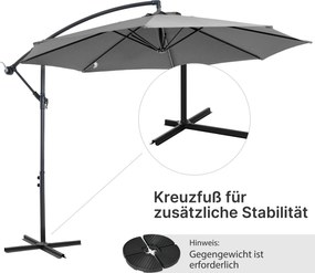 Outsunny slunečník na kliku s ocelovou konstrukcí a polyesterovou tkaninou šedý Ø2,95x2,45m na zahradu terasu balkon |