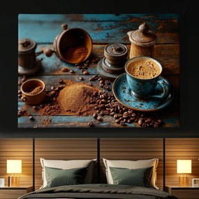 Obraz na plátně - Káva, zrnková i drcená FeelHappy.cz Velikost obrazu: 210 x 140 cm