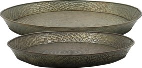Sada 2ks mosazných antik kovových podnosů s vzorem Tray Antique – Ø 50*6 / Ø 40*6 cm