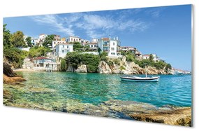 Obraz na skle Řecko Sea městského života 100x50 cm
