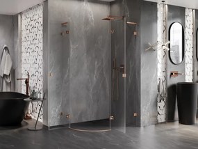 Mexen Lunar, L pravý půlkruhový sprchový kout 100 x 80 cm, 8mm čiré sklo, profil měděná matná, 833L-100P-080L-65-00