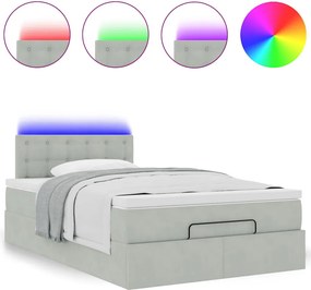 Osmanská postel s matrací &amp; LED světle šedá 120x190cm samet 3312752