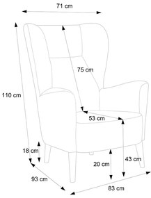 VÝPRODEJ - Křeslo NOEL - šedomodré / černé nožičky