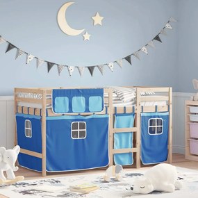 vidaXL Dětská patrová postel se závěsy 90 x 200 cm borovice [3283825] Barva: Modrá