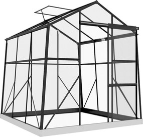 Outsunny skleník hliníkový 192 x 192 x 204 cm Skleník 3,68 m² s oknem, posuvnými dveřmi a základem pro pěstování rostlin Černá | Aosom.de