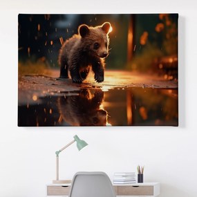 Obraz na plátně - Mládě medvěda v louži FeelHappy.cz Velikost obrazu: 180 x 120 cm