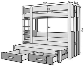 ADRK Rozkládací patrová postel ARTEMA, CH-ARTE-W-200, 200x90 cm, bílá