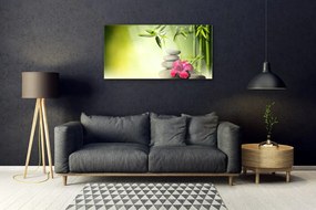 Obraz na skle Bambus Květ Kameny Zen 120x60 cm