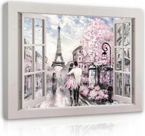 Obraz 120x80 Paříž Eiffelova věž jaro sakura město pastelové sny