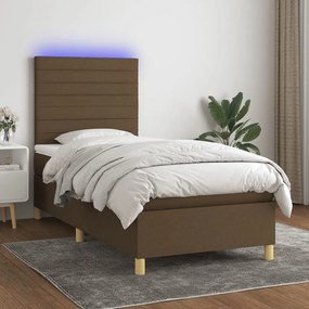 vidaXL Box spring postel s matrací a LED 90x200 cm textil [3135488] Barva: tmavě hnědá
