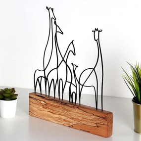 Kovová dekorace Giraffe Family 35 cm černá