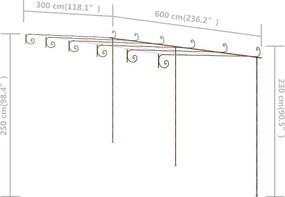 Zahradní pergola hnědá s patinou 6 x 3 x 2,5 m železná 313999