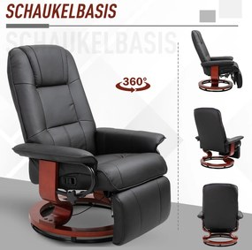 HOMCOM polohovací křeslo polohovací křeslo s podnožkou z imitace kůže 360° otočné křeslo dřevěná podnož černá 145° naklápěcí 78 x 87 x 100 cm | Aosom