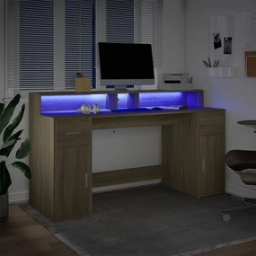 Psací stůl s LED dub sonoma 160 x 55 x 91 cm kompozitní dřevo 3309431