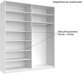 Skříň s posuvnými dveřmi 2,0x2,4m (Dveře Lesklé Bílé/Zrcadlo), série N Family