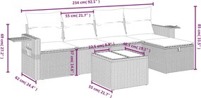 6dílná zahradní sedací souprava s poduškami šedá polyratan 3263786