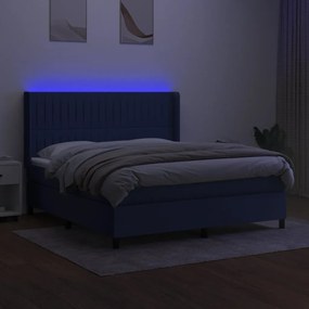 Box spring postel s matrací a LED modrá 180x200 cm textil 3138499