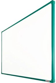 Bílá magnetická popisovací tabule s keramickým povrchem boardOK, 1200 x 900 mm, zelený rám