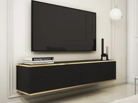 Závěsná TV skříňka Orfeo, 135 cm, černá struktura/zlatá