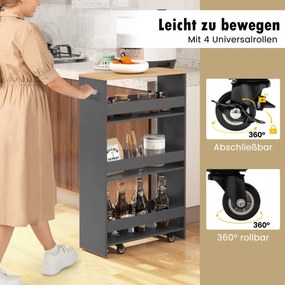 Costway Vozík do výklenku 20 cm široký 4patrový kuchyňský vozík úzká výklenková