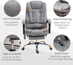 Vinsetto Masážní Hřejivá Kancelářská Židle Ergonomická S Nastavitelnou Výškou A Sklopným Opěradlem Z Mikrovlákna Šedá