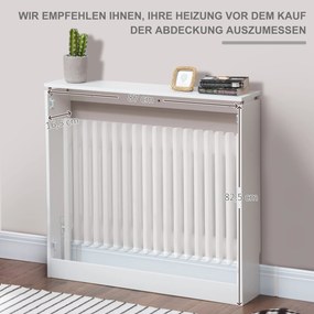 HOMCOM Bílý Kryt Radiátoru 90x18x84 cm MDF Moderní Design Vertikální Regál na Radiátor do Obývacího Pokoje a Ložnice