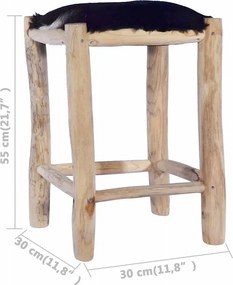 Barová stolička pravá koží kůže a masivní teak 288810