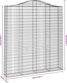 Klenutý gabionový koš 200 x 30 x 220/240 cm pozinkované železo 153391