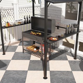 Grilovací Pavilion Outsunny 250 x 160 x 250 cm - Voděodolný Zahradní Pavilon s Dvojitým Středním Štítem, Bočními Policemi a UV Ochrannou, BBQ Pavilio…
