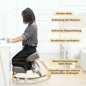 Ergonomická klečící židle Vinsetto z březového dřeva, židle pro správné sezení s paměťovou pěnou a polyesterovým polstrováním pro domov i kancelář, š…