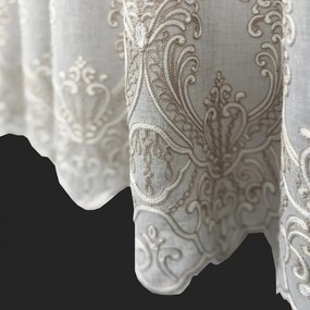 Voálová Luxusní vyšívaná záclona Versailles  White and Beige metráž Ervi 3634-15