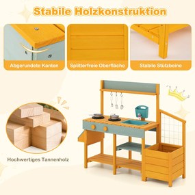 Costway Dětská bahenní kuchyňka s truhlíkem na rostliny a mřížovina Venkovní