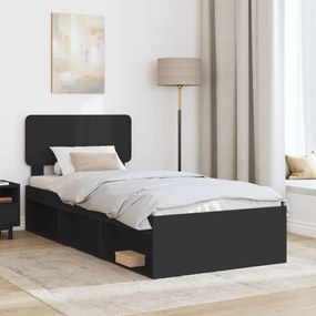 Rám postele s čelo Černá 100 x 200 cm Masivní borové dřevo 3412115
