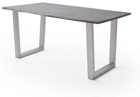 Jídelní stůl Calabria podnož trapez ocel Rozměr: doska akácie šedá, 2,5 cm 160 x 90