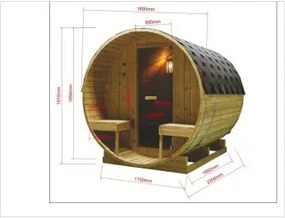 RAKOUSKÝ produkt - Venkovní sudová sauna BERGEN pro 4-6 osob 194,8x220x191,5 cm (F70220)