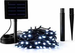 LED venkovní solární světýlka na zahradu, 10 m, ledově bílá, 100 diod, černý kabel, IP44, solární panel