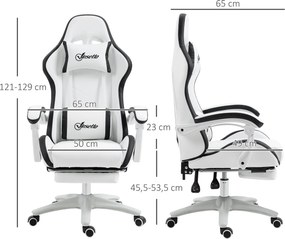 Vinsetto Herní Židle Racing Gamer Židle z PU Kůže s Nastavitelnou Výškou, Sklopením 135°, Opěrkou Hlavy, Bederní Opěrkou a Výsuvnou Opěrkou na Nohy p…