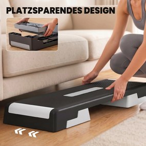 SPORTNOW Aerobic Stepper – nastavitelný na 3 výšky (15/20/25 cm), protiskluzový, nosnost 250 kg – kompaktní černý step pro domácí cvičení