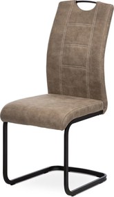 Autronic Pohupovací jídelní židle DCL-413 LAN3, lanýžová látka v dekoru vintage kůže, bílé prošití/černý kov