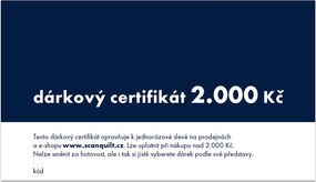 SCANquilt tištěný dárkový poukaz 2.000 Kč SCANquilt modrá 12,3 x 7 cm
