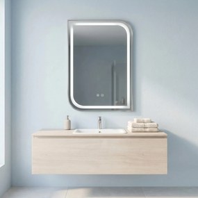Rea Zrcadlo 70x50 cm s vyhříváním a regulovatelným LED osvětlením HOM-00305 kartáčovaný nikl