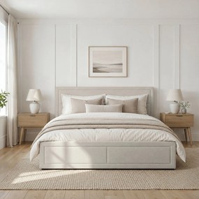 Čalouněná postel s úložným prostorem a roštem Marco 180x200 cm - Světle béžová