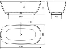 Mexen Como, volně stojící vana z konglomerátu 170 x 82 cm, betonová matná, 57311708261