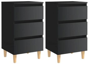 Noční stolky s dřevěnými nohami 2 ks černé lesklé 40x35x69 cm,  805902 HangarStore.cz